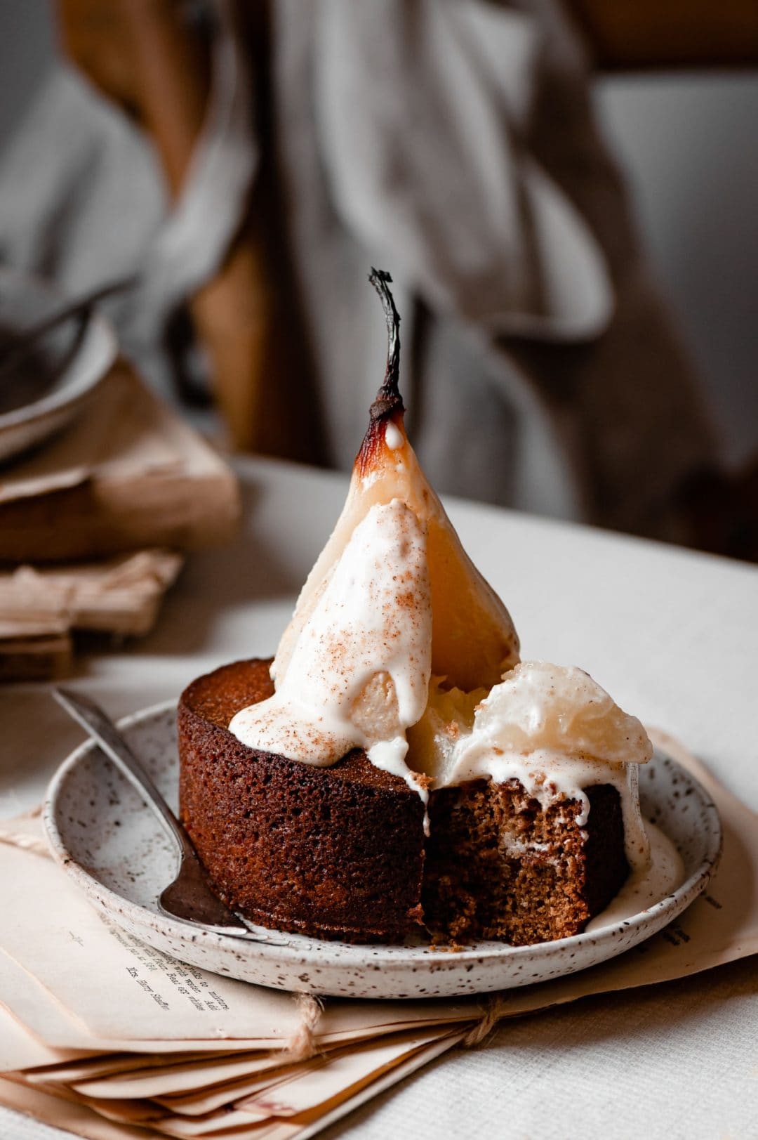 Poached Pear Cardamom Cakes - Two Cups Flour