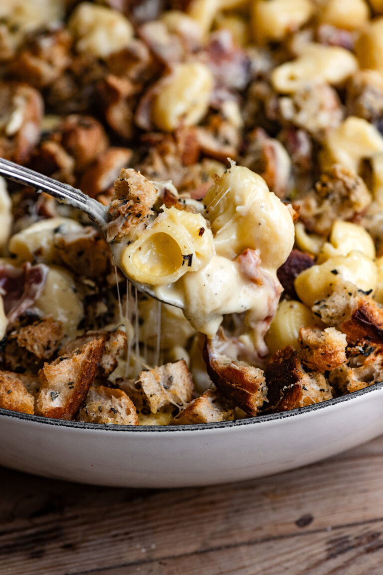 Baked Mac and Cheese Casserole (crouton topping) - Two Cups Flour